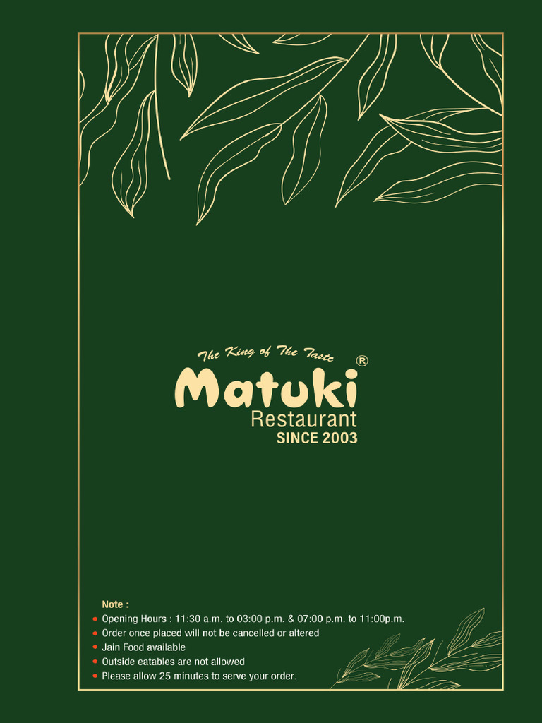 Dining Menu Matuki Restaurant | PDF
