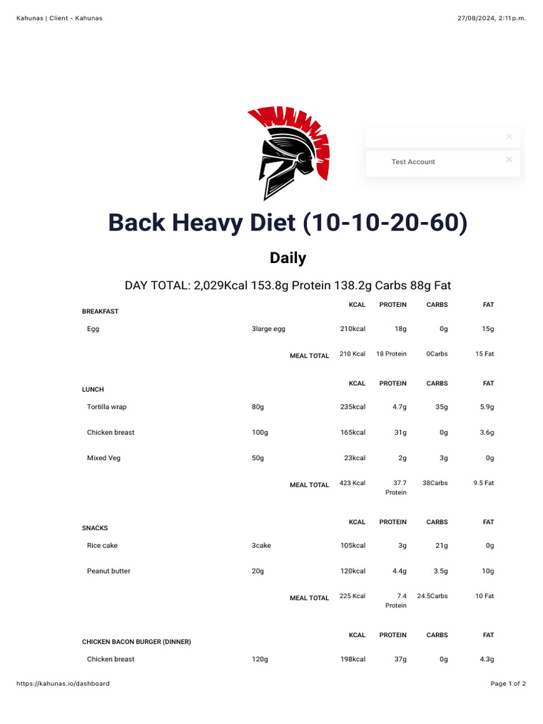 Back Heavy Diet | PDF | Meal | Bacon