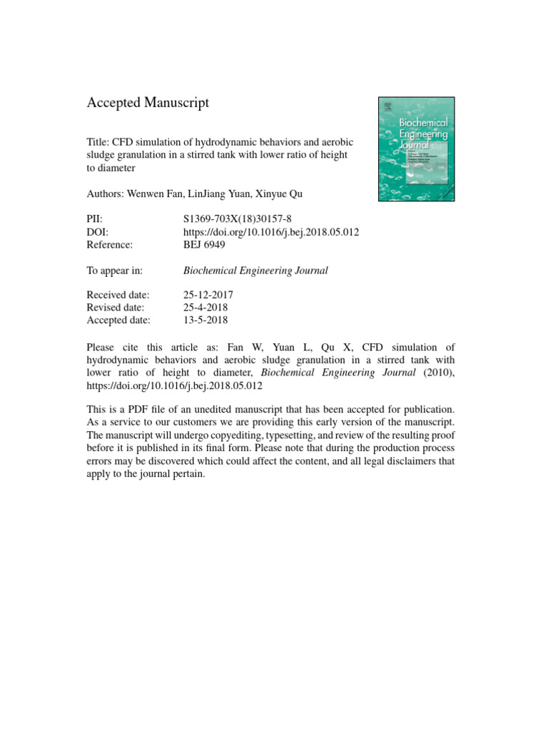 Accepted Manuscript: Biochemical Engineering Journal | PDF | Force ...