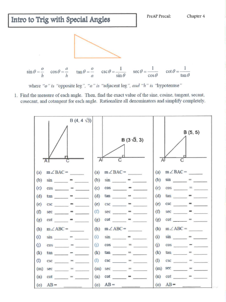 Intro To Trig Notes | PDF