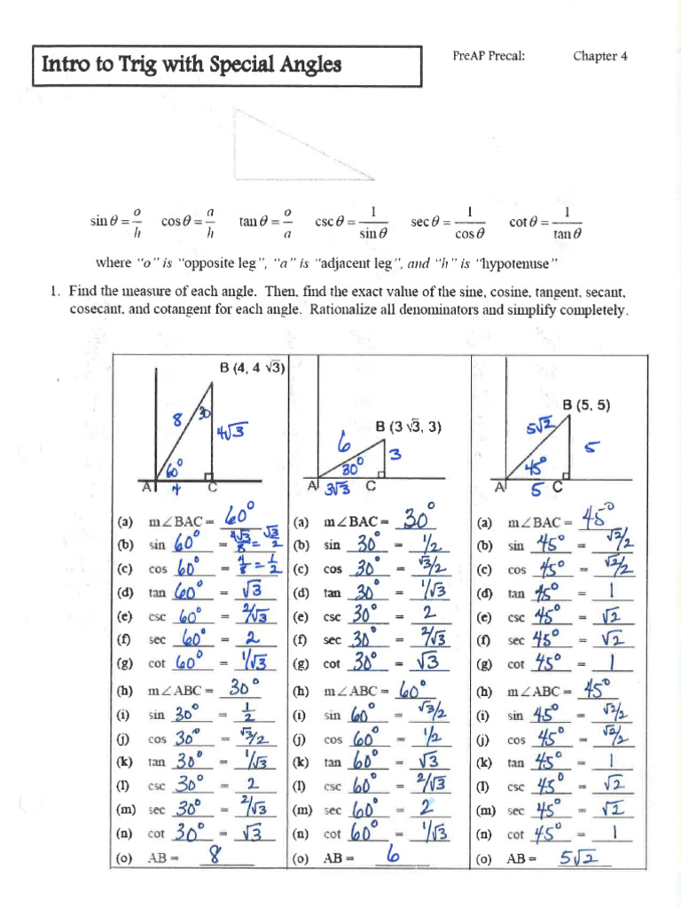 Intro To Trig Notes Key | PDF