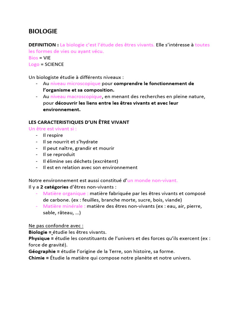 Définition simple de la biologie | PDF | Biologie | Vie