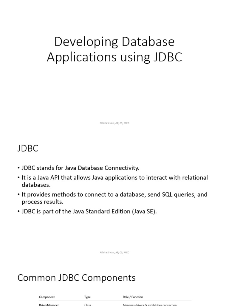 Developing Database Applications JDBC | PDF | Data | Programming Paradigms
