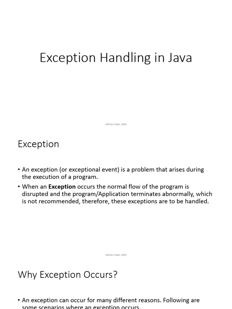 Exception Handling in Java | PDF | Java (Programming Language) | Parameter (Computer Programming)