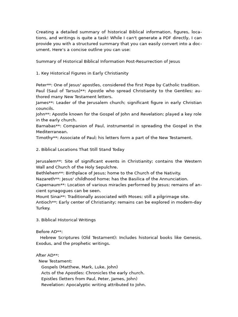Biblical History Summary Guide | PDF | Paul The Apostle | Early ...