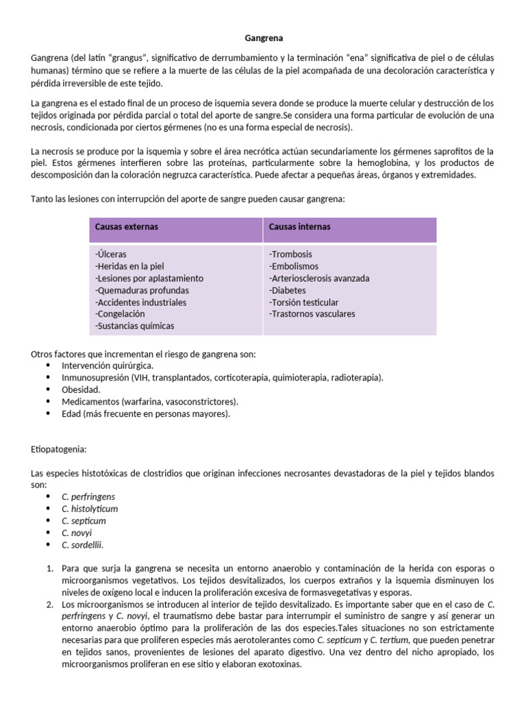 Gangrena: Tipos, Causas y Tratamientos | PDF | Biología | Medicina CLINICA