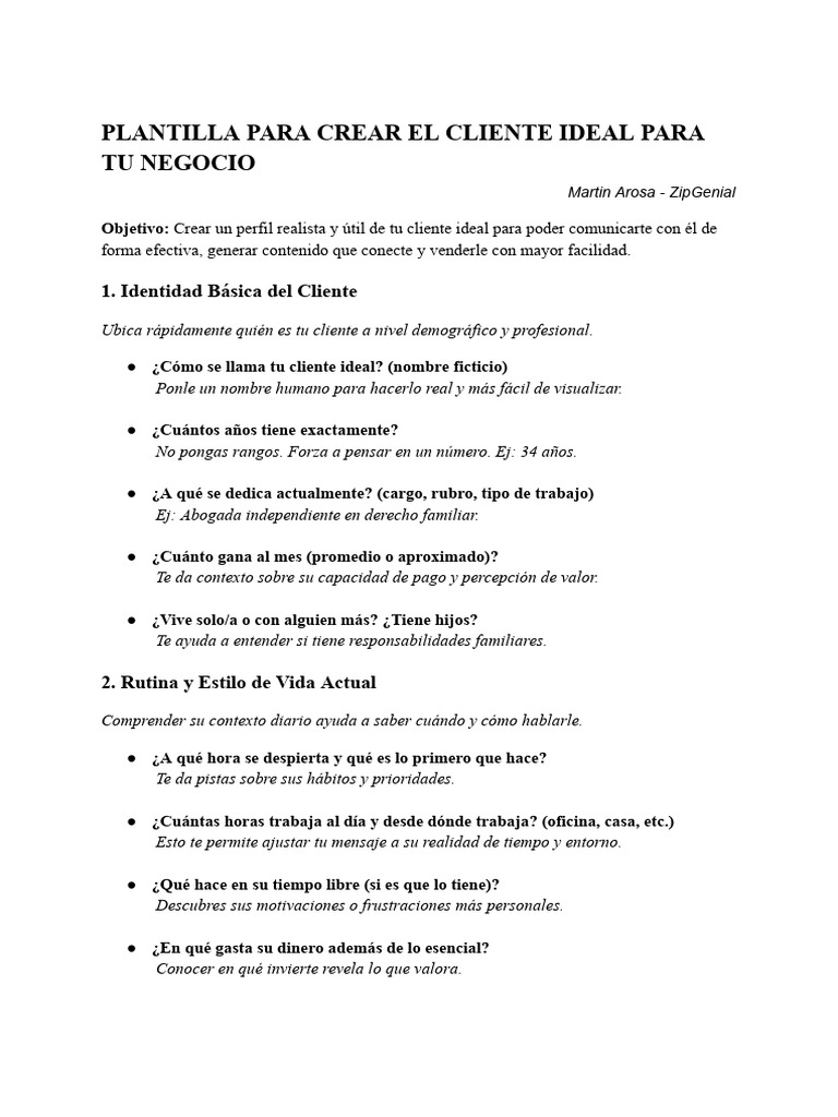 Plantilla para Crear El Cliente Ideal para Tu Negocio | PDF | Ciencias ...