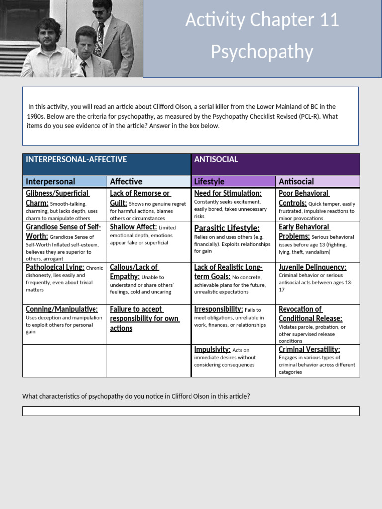 Activity Chapter Psychopathy | PDF | Psychopathy | Antisocial Personality Disorder