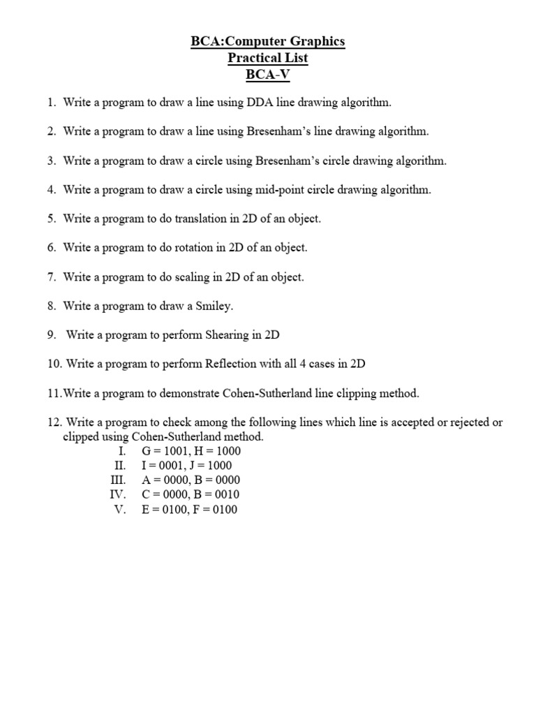 BCA Computer Graphics Practical | PDF