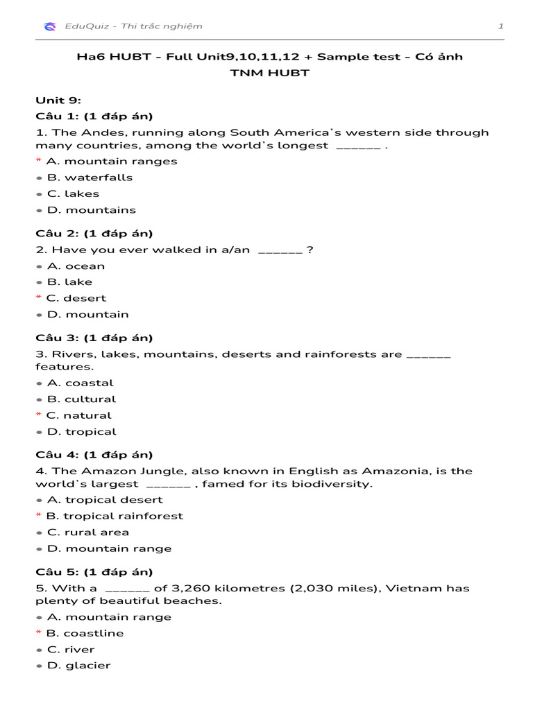 EduQuiz: Geography Multiple Choice Test | PDF | Elephant | Mammals