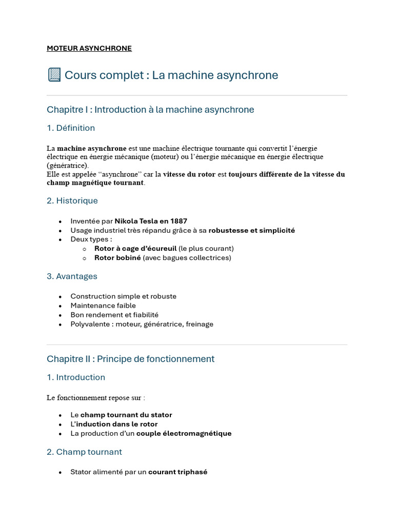 Cours Complet sur le Moteur Asynchrone | PDF | Générateur électrique ...