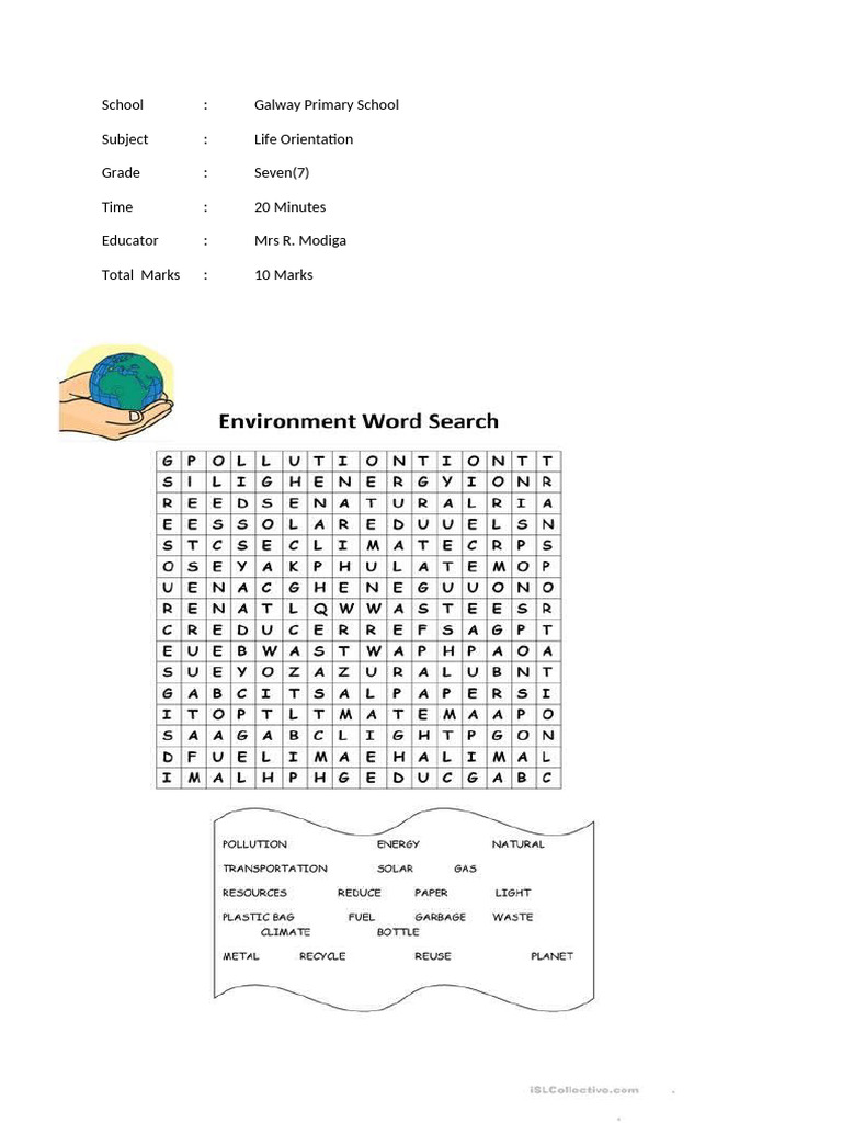 Environmental Word Search Grade 7 | PDF