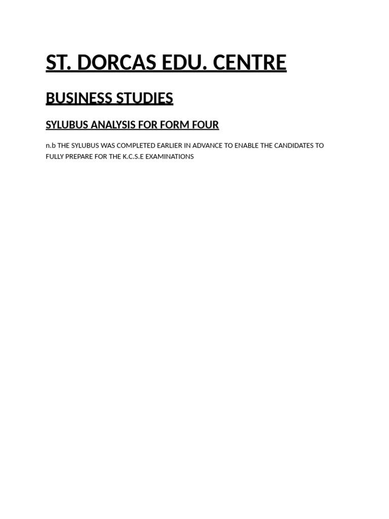 Sylubus Analysis For BST Form Four | PDF