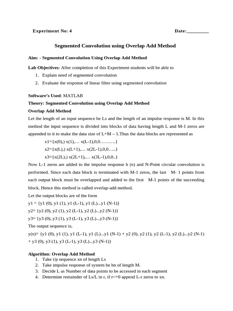 Experiment No.4 | PDF | Convolution | Digital Signal Processing