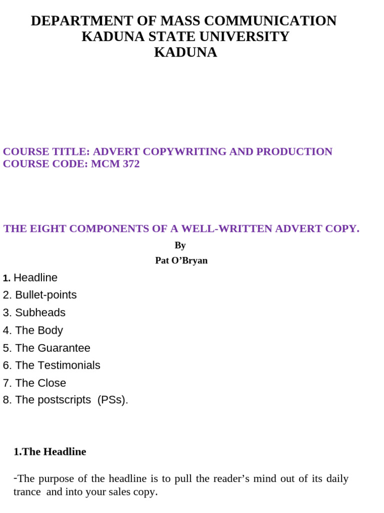 Key Elements of Effective Advert Copy | PDF