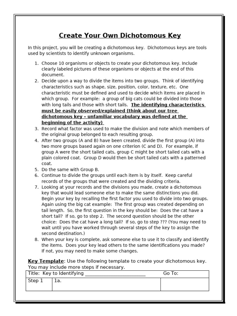 Dichotomous Key Assignment | PDF