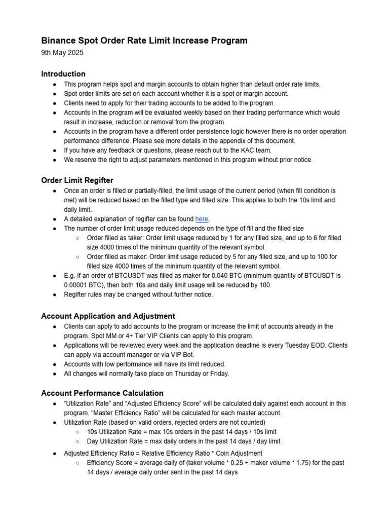 Binance Spot Order Rate Limit Increase Program_20250509 (1) | PDF ...