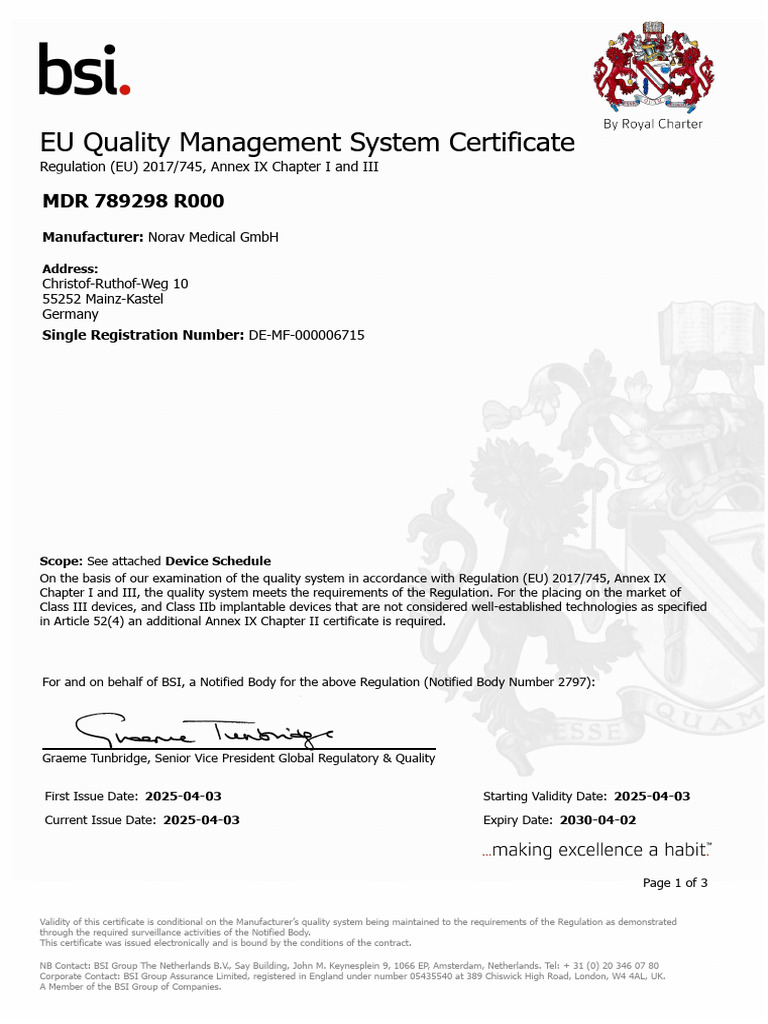 Certificate CE MDR 789298 R000 Valid Till IV2030 | PDF | Regulation