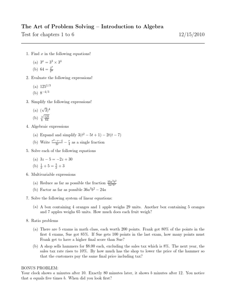 AoPS Intro To Algebra CH 1 To 6 | PDF