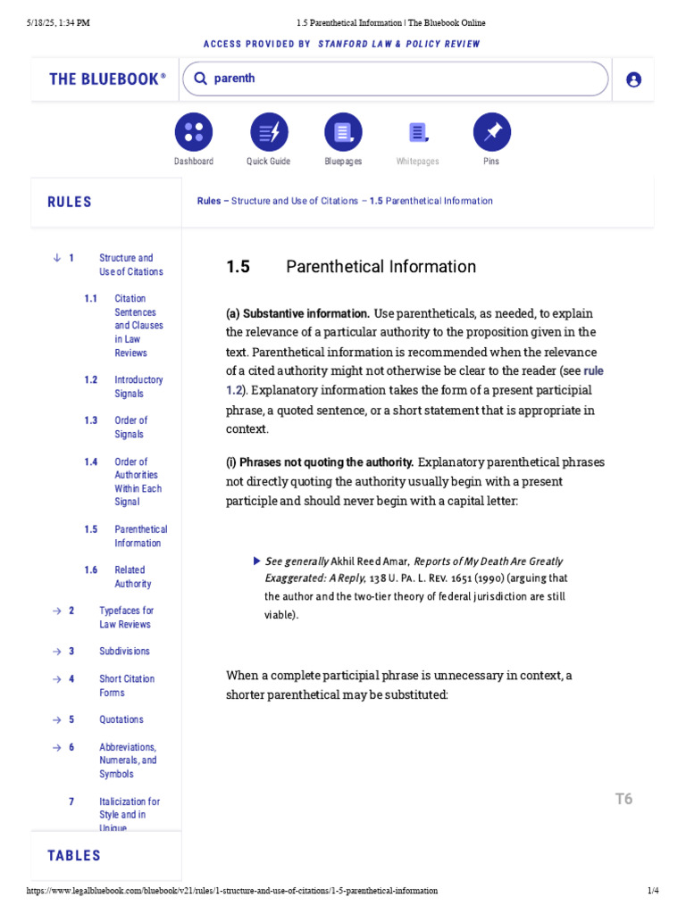1.5 Parenthetical Information - The Bluebook Online | PDF | Citation ...