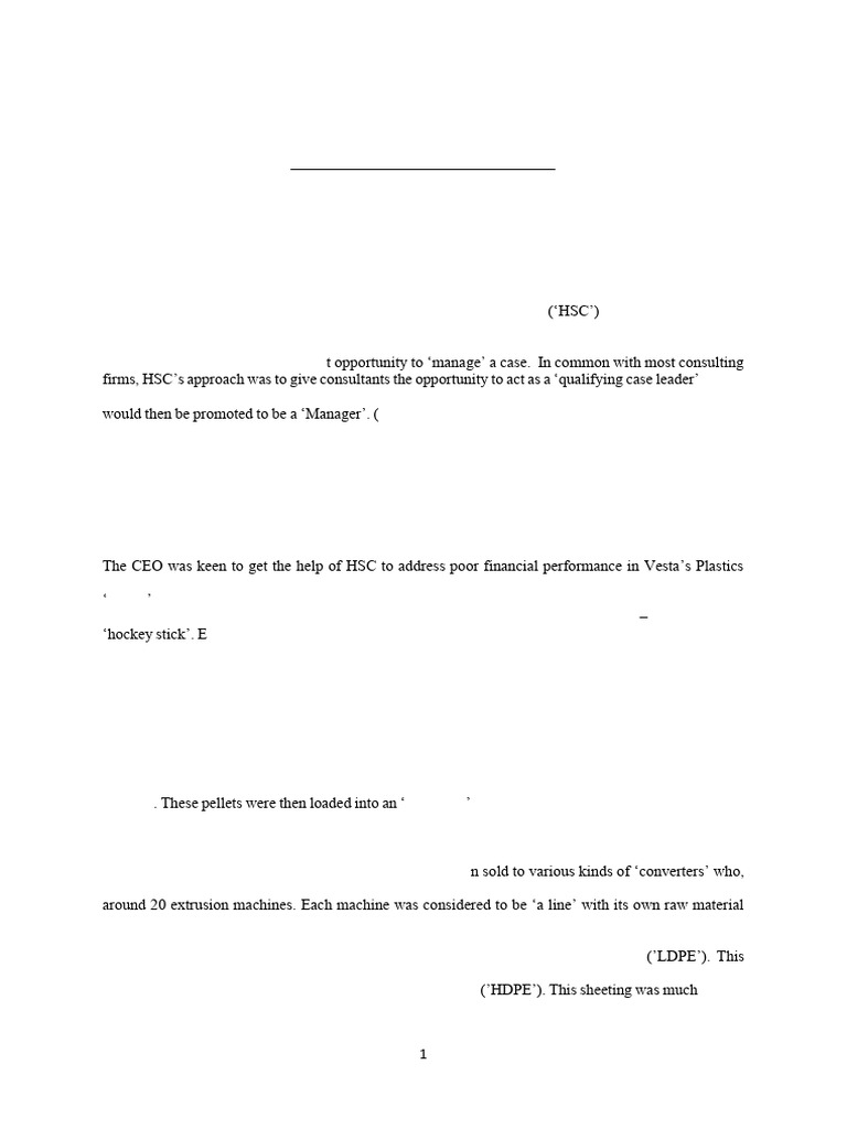 BPS Case 1 - Vesta Plastics Division | PDF
