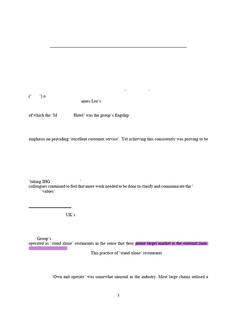 BPS Case 3A - Imperial Hotels Group (A) | PDF | Marketing | Pricing