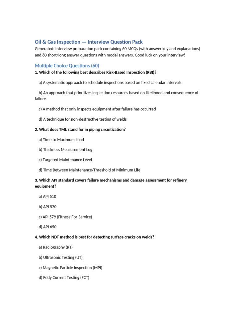 Oil & Gas Inspection Interview Guide | PDF | Nondestructive Testing | Leak