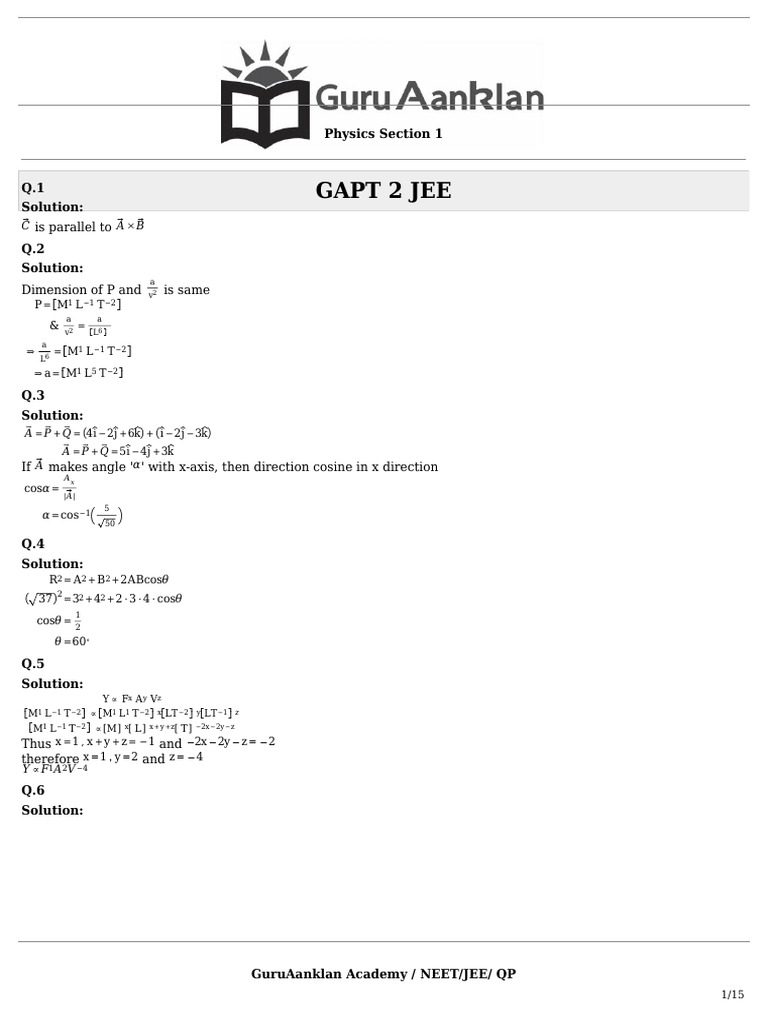 Gapt 2 Jee: Physics Section 1 | PDF | Atomic Physics | Physical Chemistry