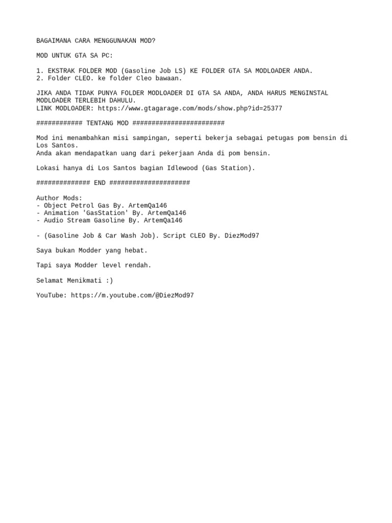 Cara Instal Mod Gasoline Job GTA SA | PDF
