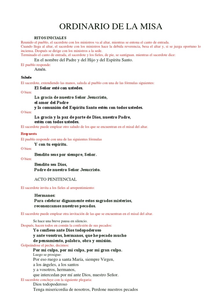 Ordinario de La Misa | PDF | Misa (liturgia) | eucaristía