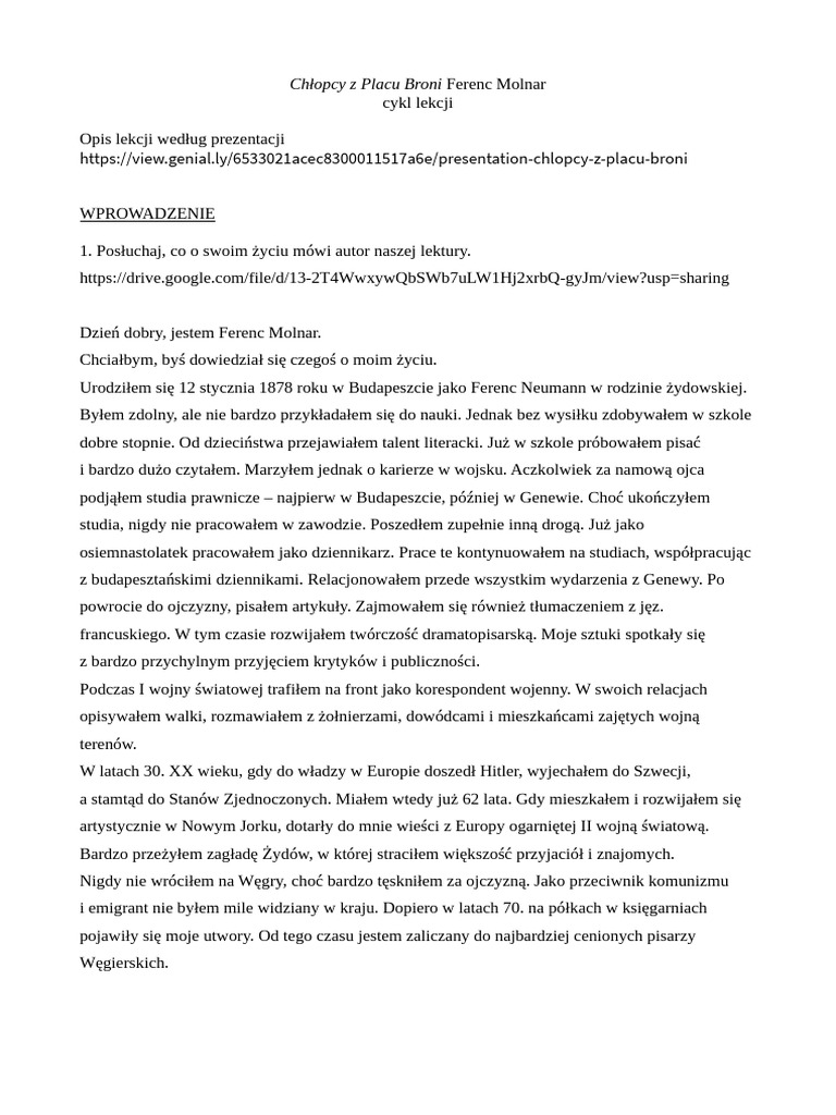Chlopcy Z Placu Broni Cykl Lekcji Z Linkami | PDF
