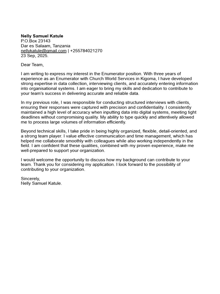 Cover Letter Enumerator. | PDF