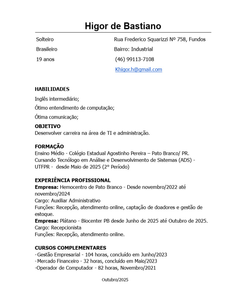 Currículo de Higor: TI e Administração | PDF