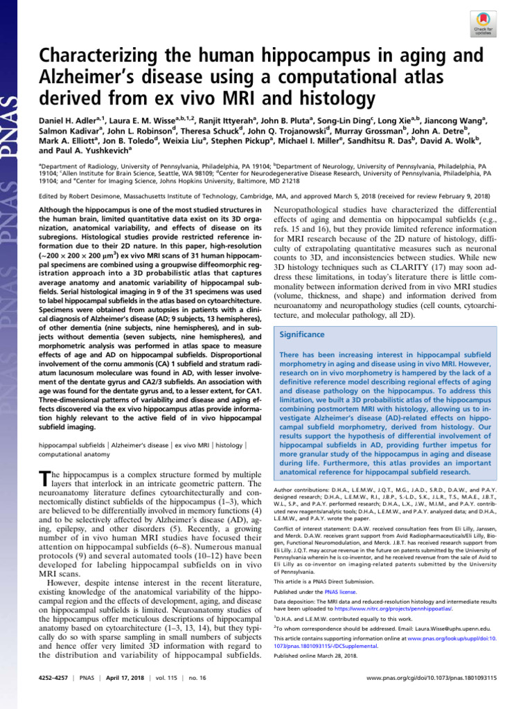 Adler Et Al 2018 Characterizing The Human Hippocampus in Aging and ...