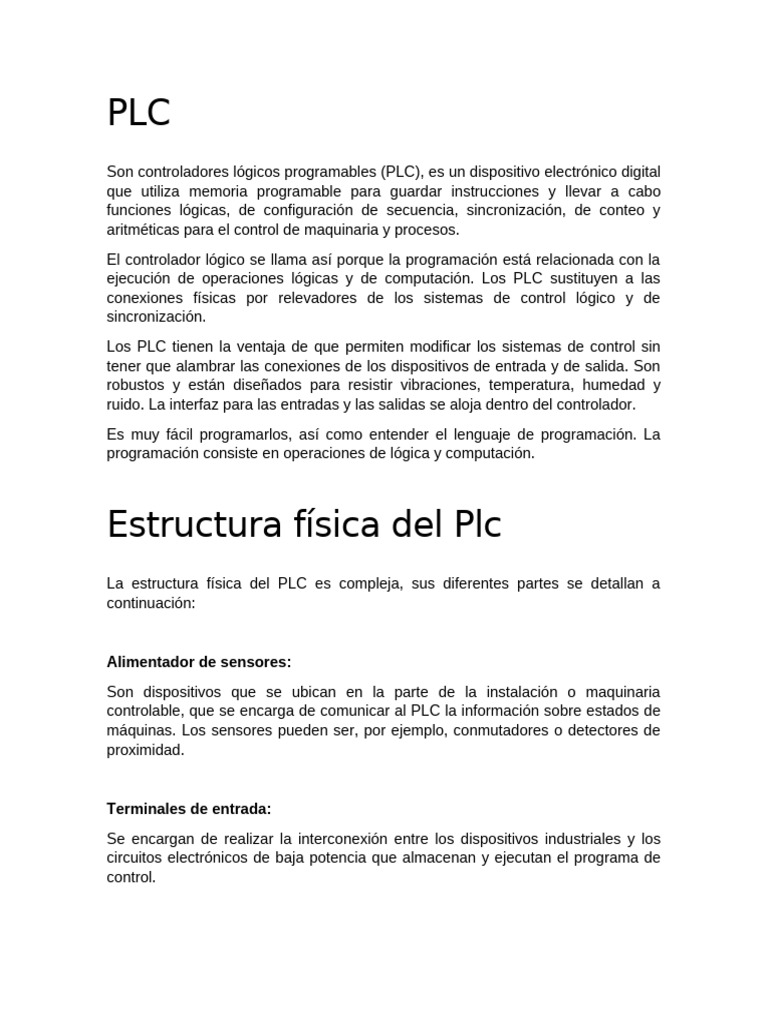 Guía Completa sobre PLC y su Estructura | PDF | Controlador lógico ...