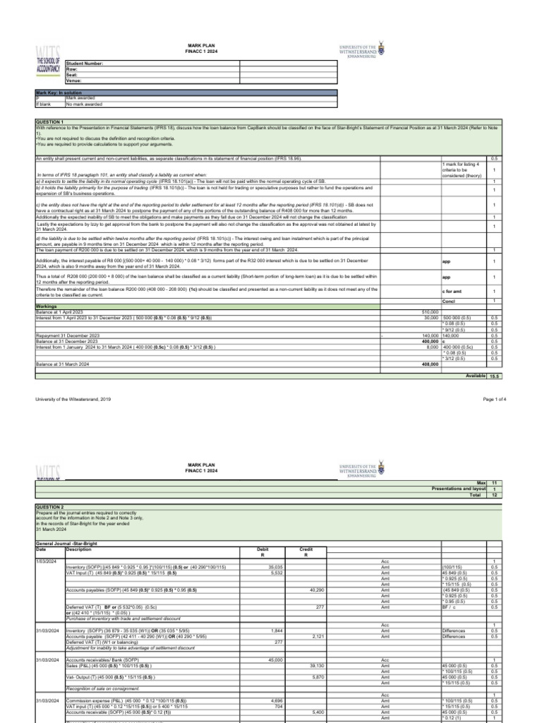 FA I June 2024 Q2 Marking Plan and Suggested Solution | PDF | Expense ...