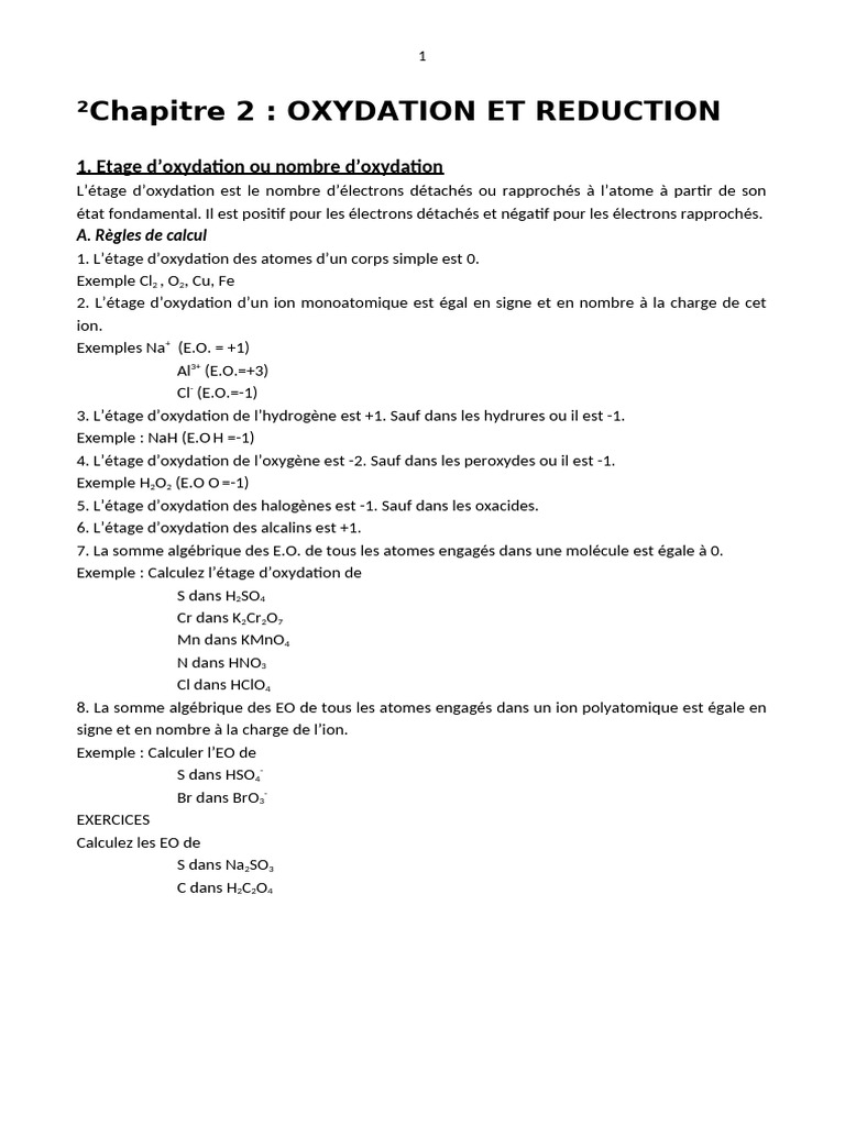 Oxydation et Réduction : Concepts Clés | PDF | Réaction d ...