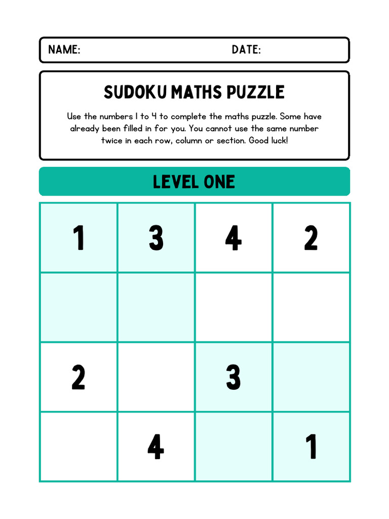 Sudoku Maths Puzzle Worksheets in Simple Bold Colourful Style | PDF ...