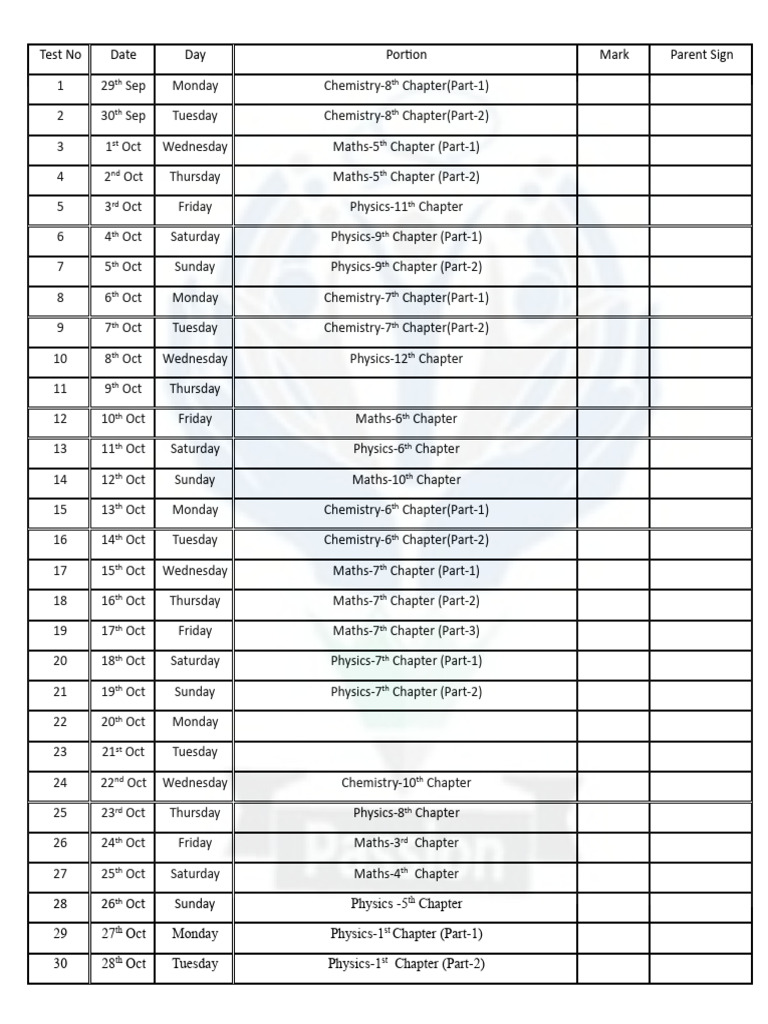 Chemistry and Physics Test Schedule | PDF | Military Operations