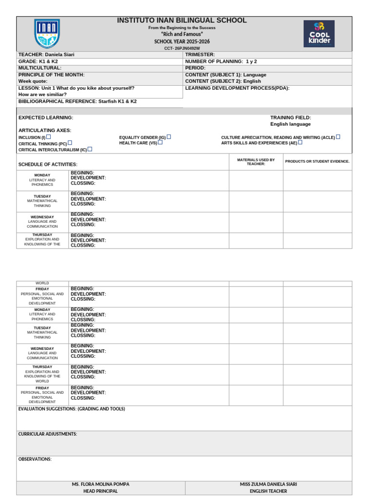 Cool Kinder Lesson Plan 25-26 | PDF | Linguistics | Communication