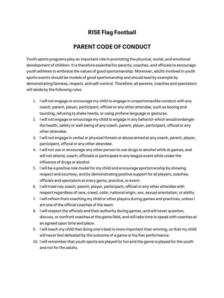 RFF Parent Code of Conduct | PDF | Behavioural Sciences | Psychological ...