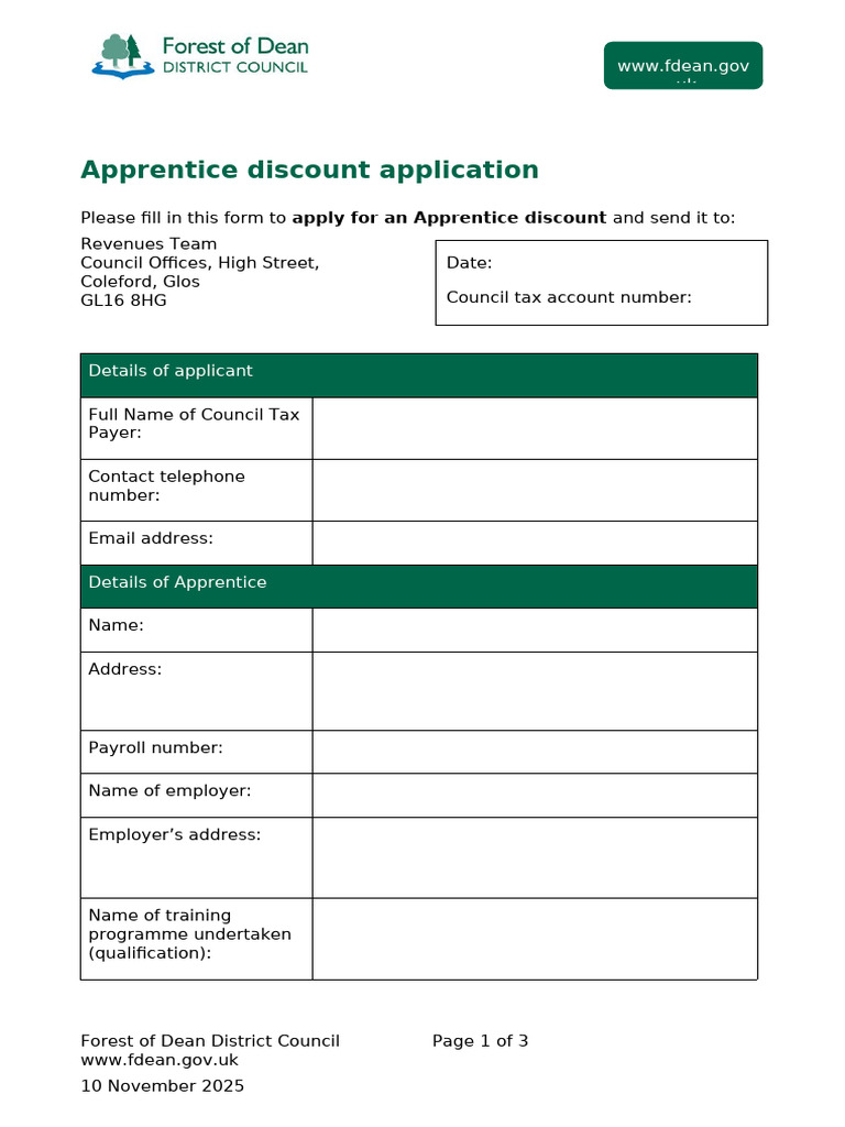 Apprentice Discount Application Form 2 | PDF