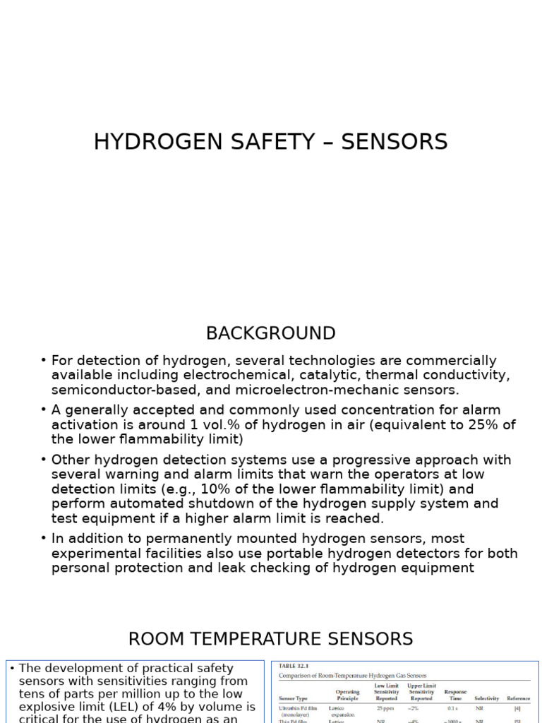 Hydrogen Safety Sensors Overview | PDF | Capacitor | Hydrogen