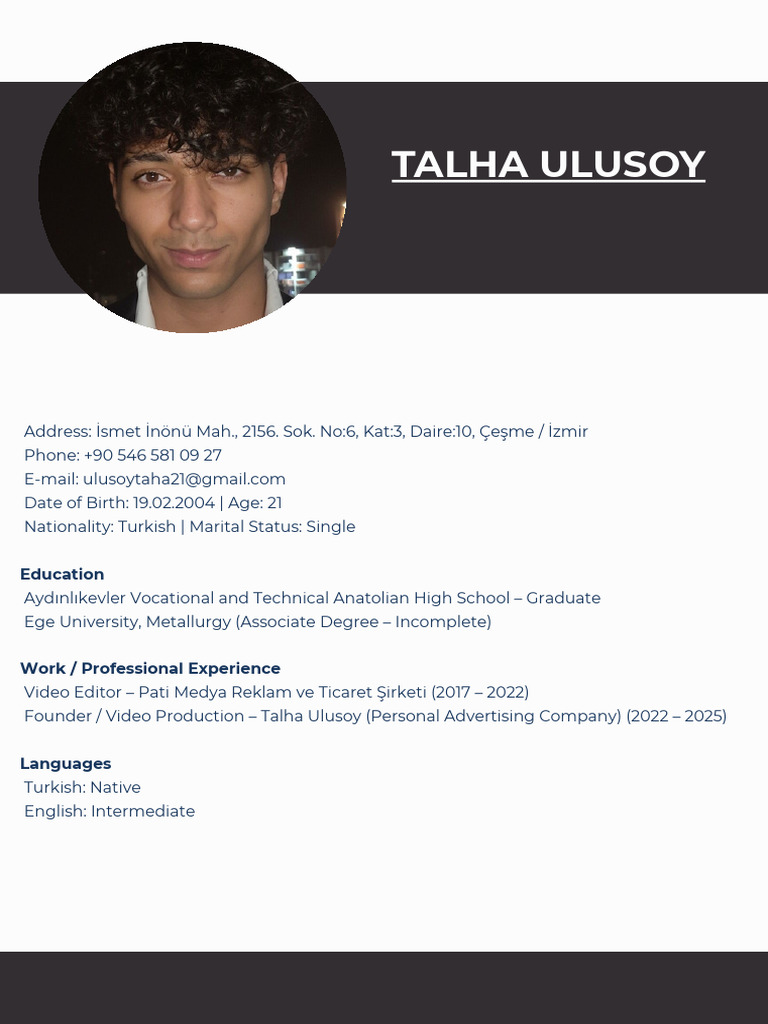 (Video) Talha Ulusoy CV | PDF