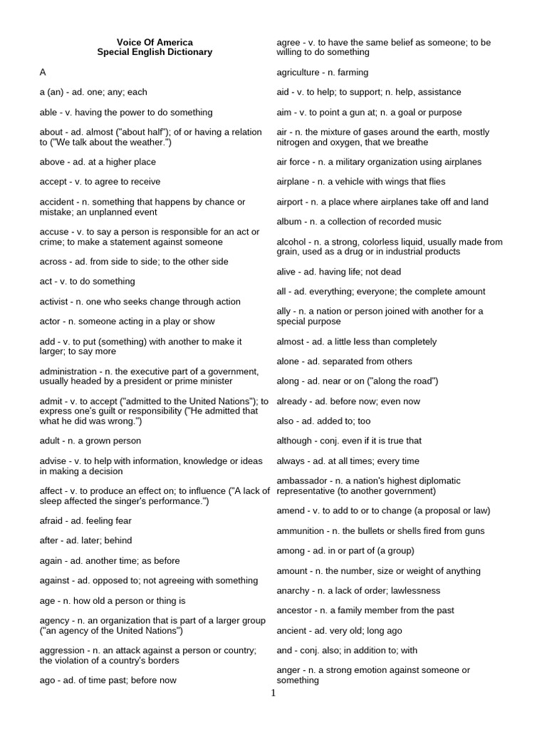 VOA Special English Dictionary A-B | PDF | Fear | Chemical Substances