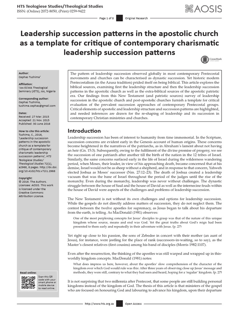 Apostolic Leadership Succession Insights | PDF | Pentecostalism | Paul ...