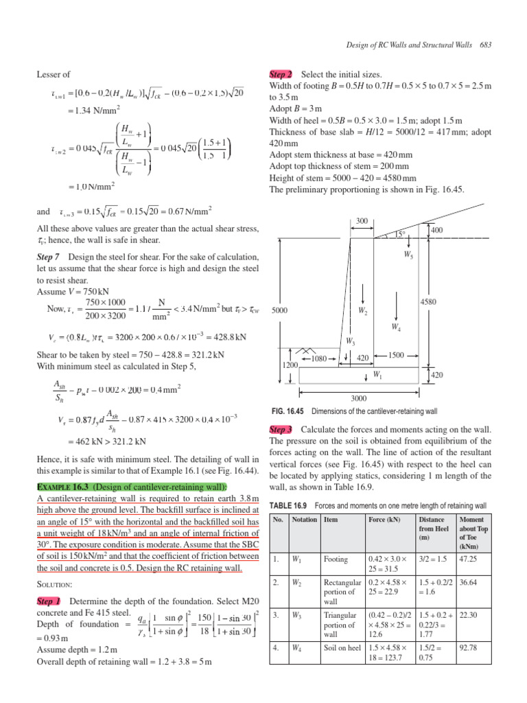 Design of Cantilever-Retaining Wall | PDF | Force | Friction