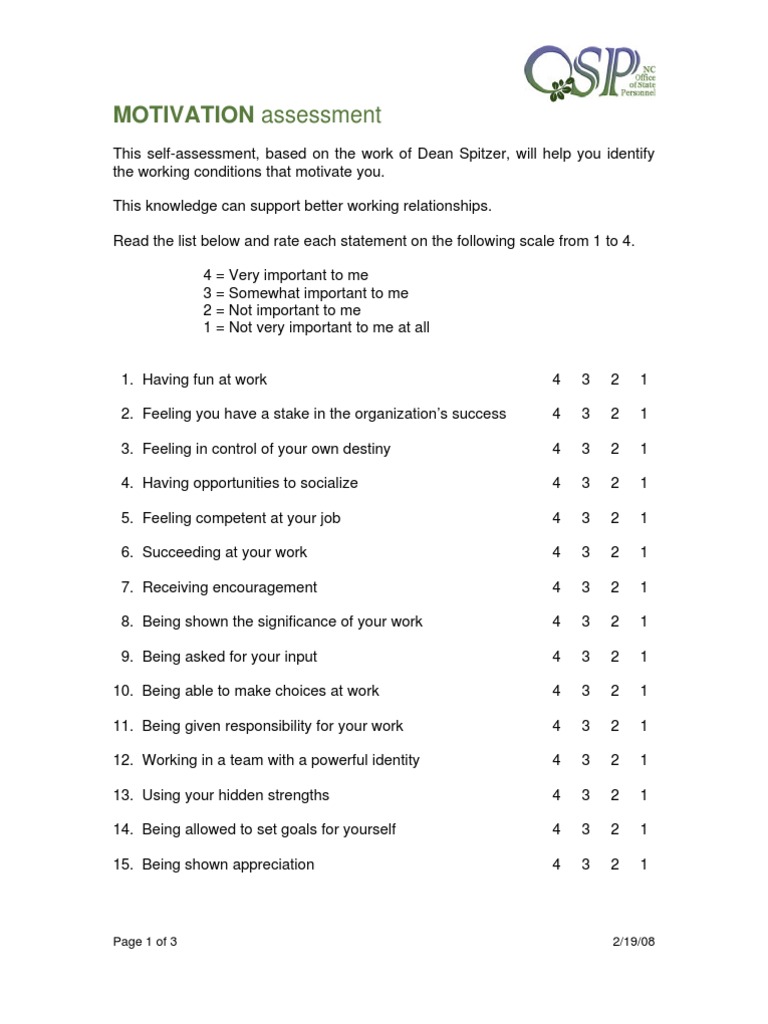 Motivation Self-Assessment Tool | PDF