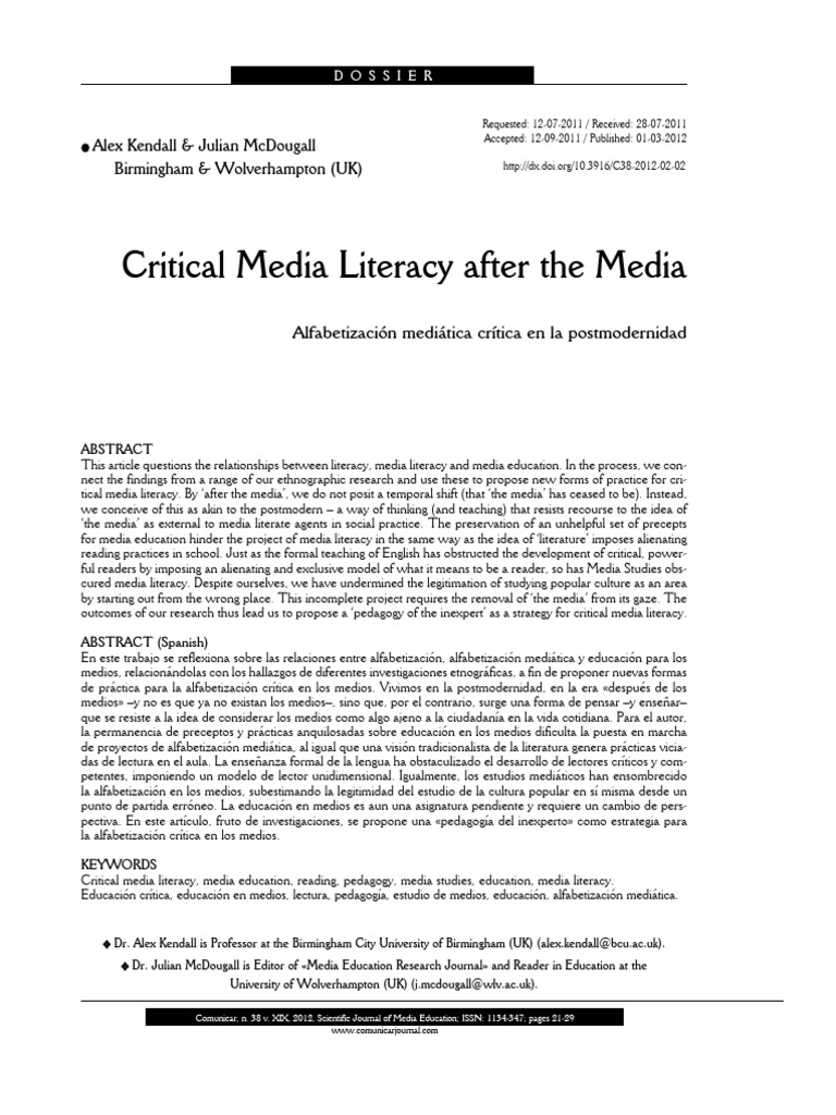 Critical Media Literacy After The Media | PDF | Literacy | Pedagogy