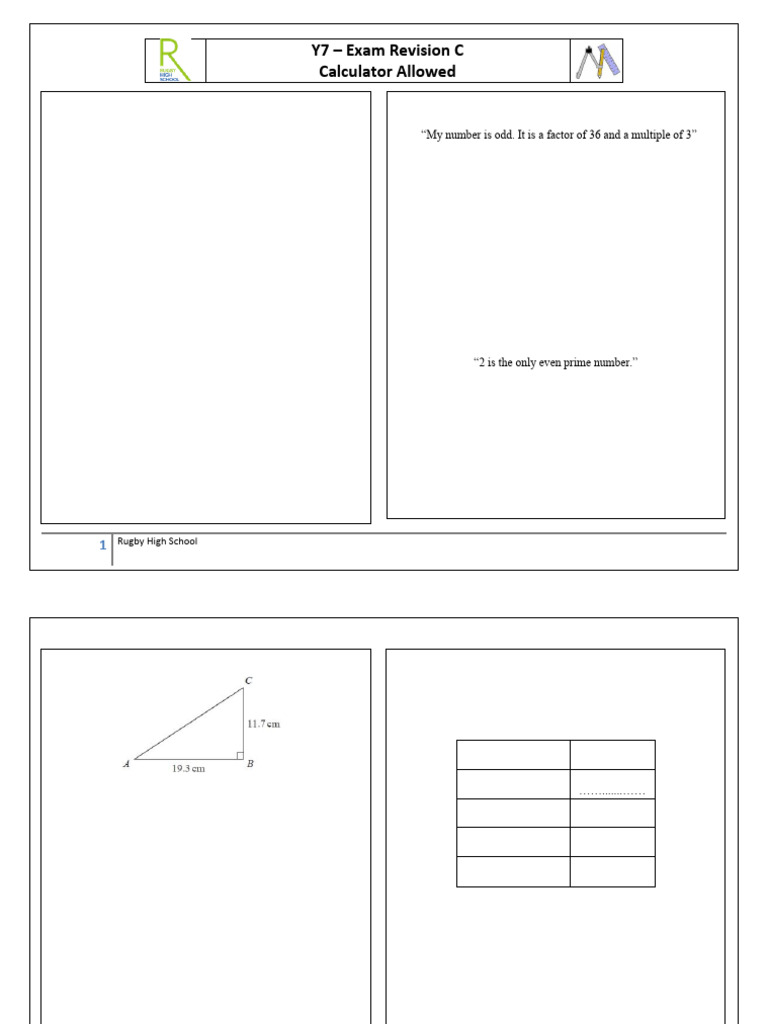 Y7 Exam Revision C | PDF | Area | Rectangle